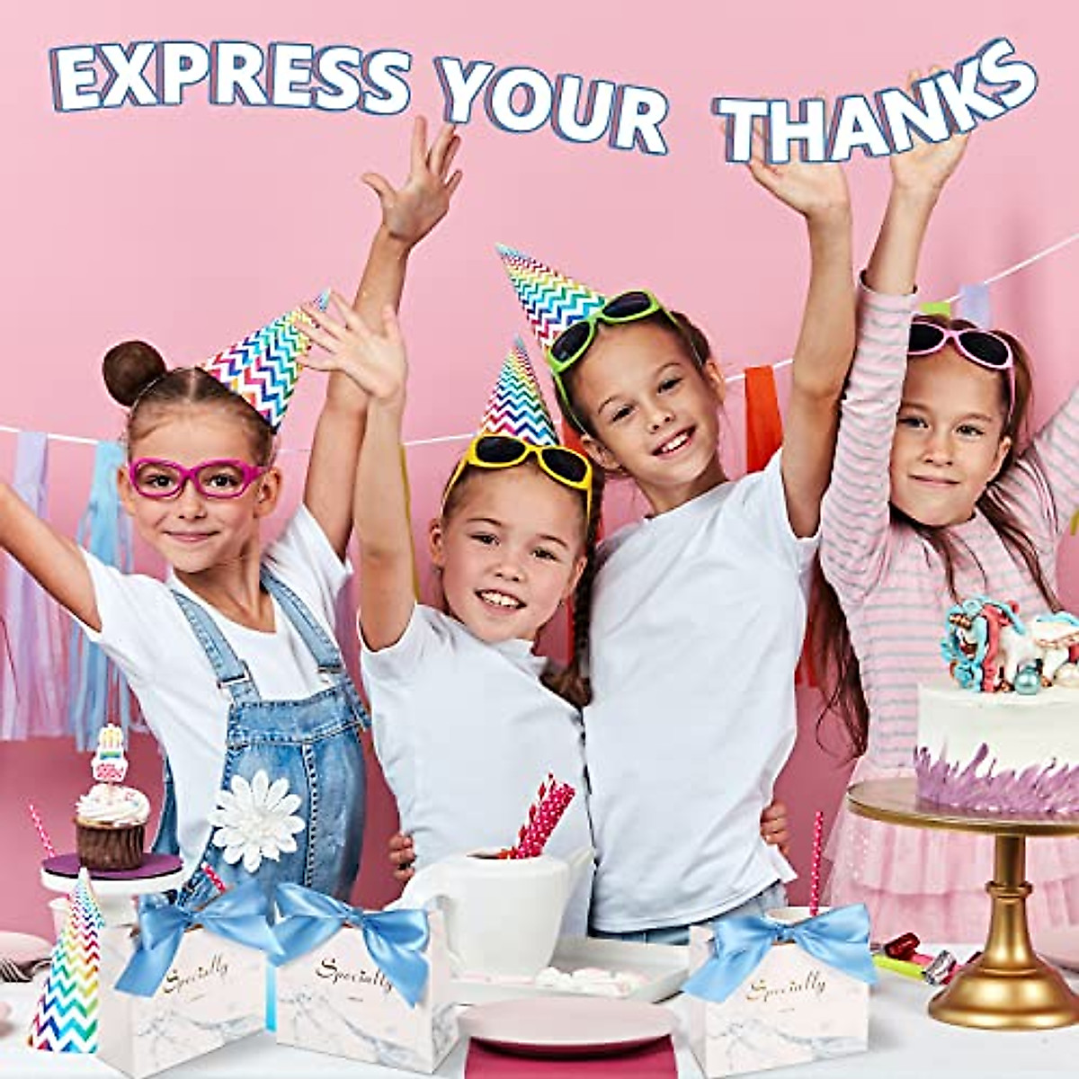 80 Pack Small Thank You Gift Bags Boxes Mini Party Favor Gift Bags with Bow Ribbon Treat Boxes Mini Paper Bags for Wedding Baby Shower Party Bridesmaid Celebration (Blue Ribbon, Stylish Style)