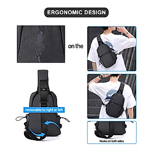 Small Black Sling Crossbody Backpack Shoulder Bag for Men Women, Lightweight One Strap Tactical Chest Backpack Sling Bag Backpack for Hiking Walking Biking Travel Cycling USB Charger Port Nylon Gray