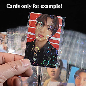 Black Lotus 100 PCS Top Loading Sweet Heart Shaped Holographic Photo Card Sleeves, Cute Foil Holo Shinny Card Protector for Kpop/Idol/TCG/CCG Standard Sized/Japanese Sized Cards Cover (65x90mm)