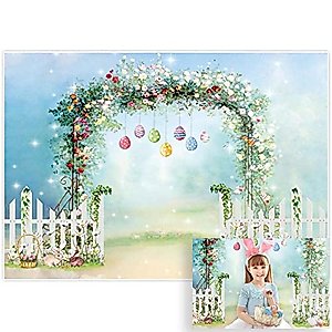 Allenjoy Spring Easter Floral Backdrop Pictures Bunny Colorful Eggs Fence Carrot Wall Decor Photography Background 7x5ft Rabbit Grassland Newborn Baby Shower Kids Photoshoot Banner Photo Booth Props