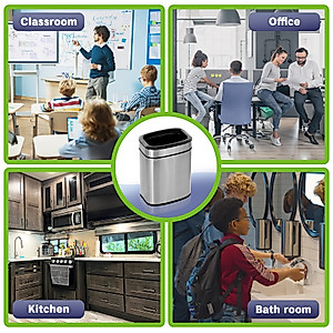 Alpine 6 L Stainless Steel Slim Open Trash Can - Compact Garbage Bin - Wide Access Top Slender Durable Receptacle with Sturdy Plastic Liner (1.6 Gal)