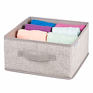 mDesign Soft Fabric Closet Organizer Box with Front Pull Handle for Shelves in Bedroom, Bathroom, Home Office - Holds Clothing, Linens, Accessories - Lido Collection - 8 Pack - Linen/Tan