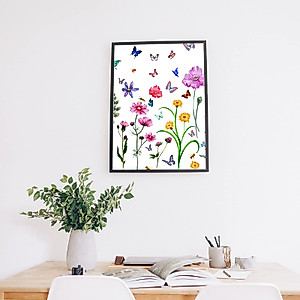 PDCTACST Colorful Flower Wall Decals with Butterfly and Bee, Large Floral Clusters Butterfly Wall Stickers DIY Peel and Stick, Removable PVC Art Wall Decor Mural for Nursery Baby Kids Room