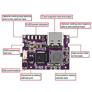 ATNSINC Type-C 5V 3A Boost Converter Step-Up Power Module IP5310 Mobile Power Bank Accessories with Switch LED Indicator(Type-C and USB-A 3A)