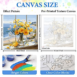 PRASIO Paint by Numbers Kit for Adults Beginner, Flowers Adult Paint by Number Kits on Canvas, DIY Acrylic Watercolor Oil Paint by Number for Adults for Home Decor Gift 16x16 Inch