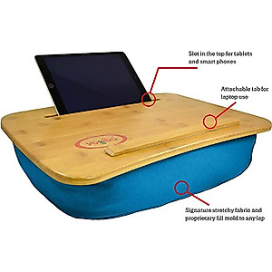 Yogibo Traybo 2.0 Lap Desk, Bamboo Top Lap Desk With Pillow for Laptop Built in Slot for Tablet or Phone, Lap Pad for Working, Reading, Writing, Lap Board, Blue