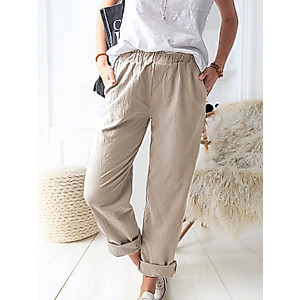 Women's Straight Pants Elastic Waist Trousers Casual lounge pants women for Work with Pockets Khaki