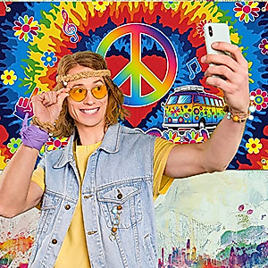 Hippie Party Decorations, 60's Party Decorations Hippie Groovy Backdrop, Groovy Party Decorations, 72.8 x 43.3 Inch Hippie, Groovy Decoration Banner with Rope for Hippie Theme Groovy Party Decorations