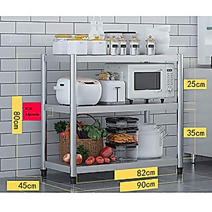 LIZI Racks 3 Tier Shelf Shelving Units,Multi-Purpose 201 Stainless Steel Small Storage Rack,Load-Bearing 153kg Per Floor,for Kitchen Livingroom Bathroom Office (Size : 90X45X80CM)