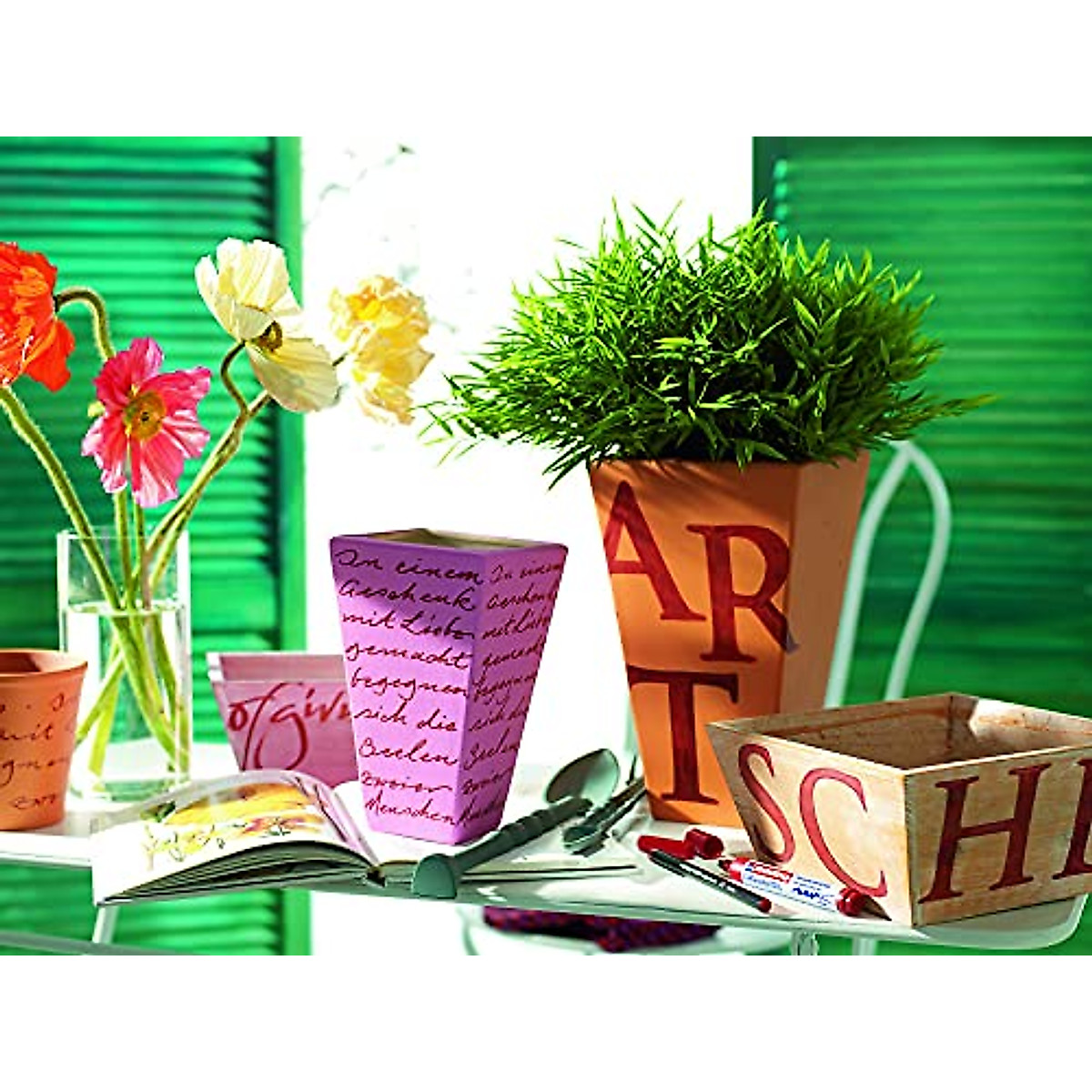 edding 1455 calligraphy marker - set of 3 markers - black, steel blue, crimson lake - flexible calligraphy nib 1-5 mm - fibre pen for paper, wood, terracotta, canvas - hand lettering, bullet journals