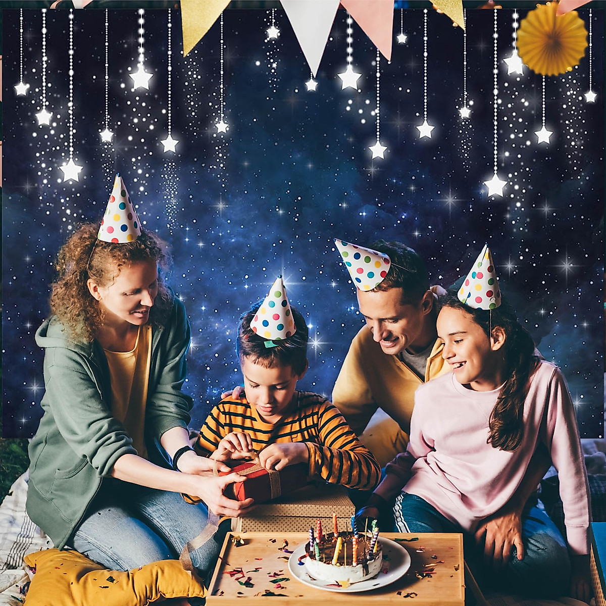 Avezano Starry Night Sky Backdrops Under The Stars Prom Party Background Universe Space Theme Birthday Party Backdrop Shining Twinkle Stars Newborn Baby Shower Banner Decorations (Blue, 83x59in)