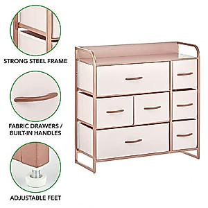 mDesign 30.9" High Steel Frame/Wood Top Storage Dresser Furniture Unit with 7 Removable Fabric Drawers - Large Bureau Organizer for Bedroom, Living Room, Closet - Pink/Rose Gold