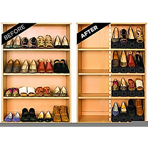 KK5 Shoe Slots Space Saver| Shoe Slots Organizer Shoe Rack Organizer| Double Deck Shoe Rack Holder for Closet Organization (20/Set-Black)