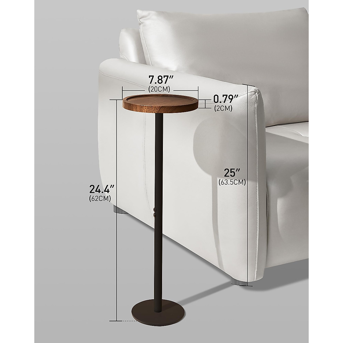 KJGKK Drink Table, Small Pedestal Side Table, Round Cocktail Table, Accent End Table with Metal Base, for Small Spaces, Brown & Black