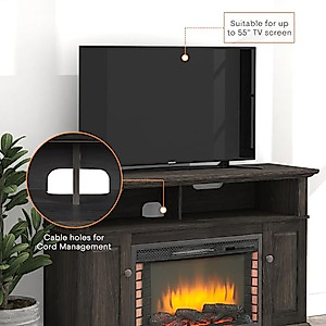 48" Fireplace TV Stand for up to 55" TV, Entertainment Center with 28" Fireplace, Media Console Cabinets Adjustable Shelves, Retro Traditional Style for Living Room