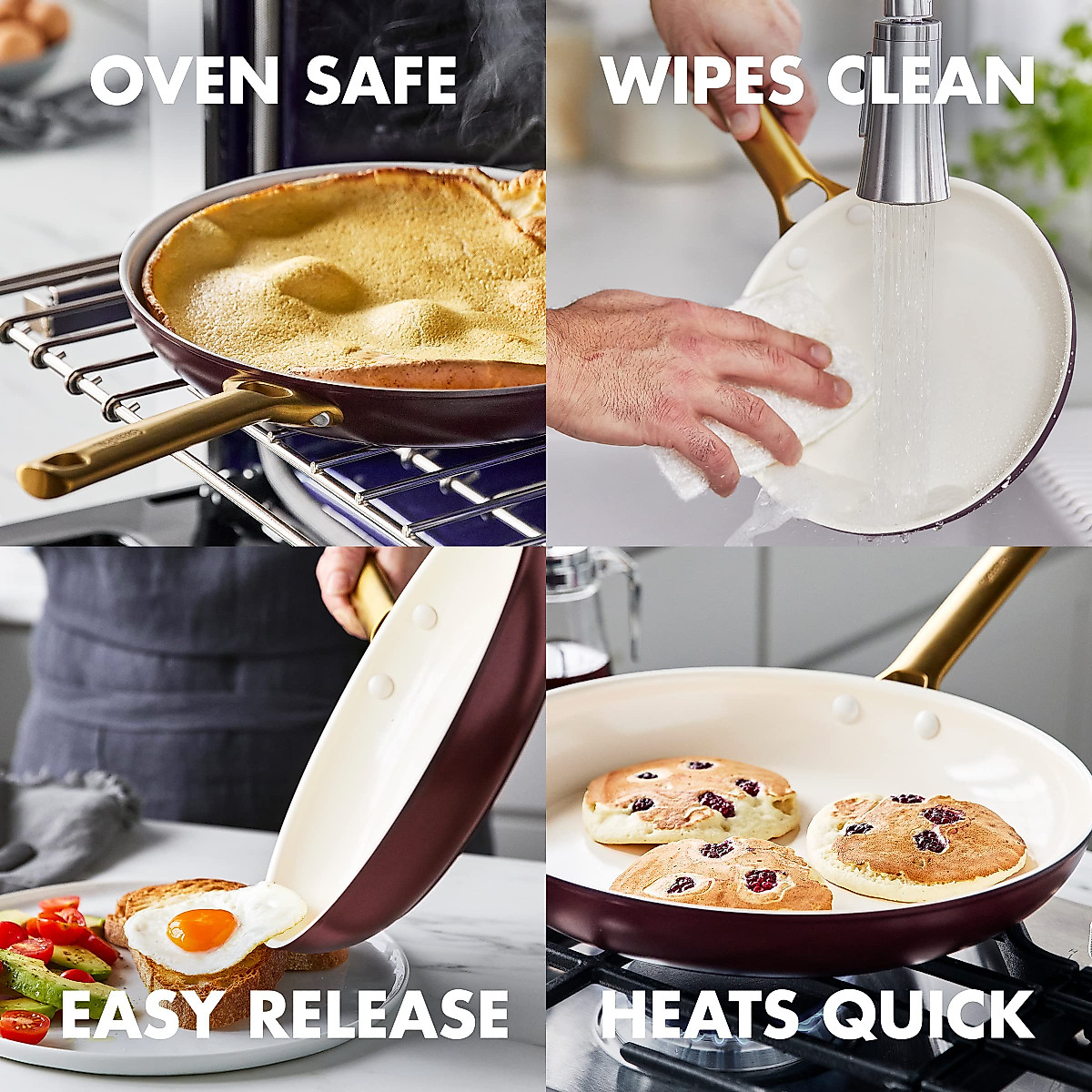 GreenPan Reserve Hard Anodized Healthy Ceramic Nonstick 10 Piece Cookware Pots and Pans Set, Gold Handle, PFAS-Free, Dishwasher Safe, Oven Safe, Merlot Purple