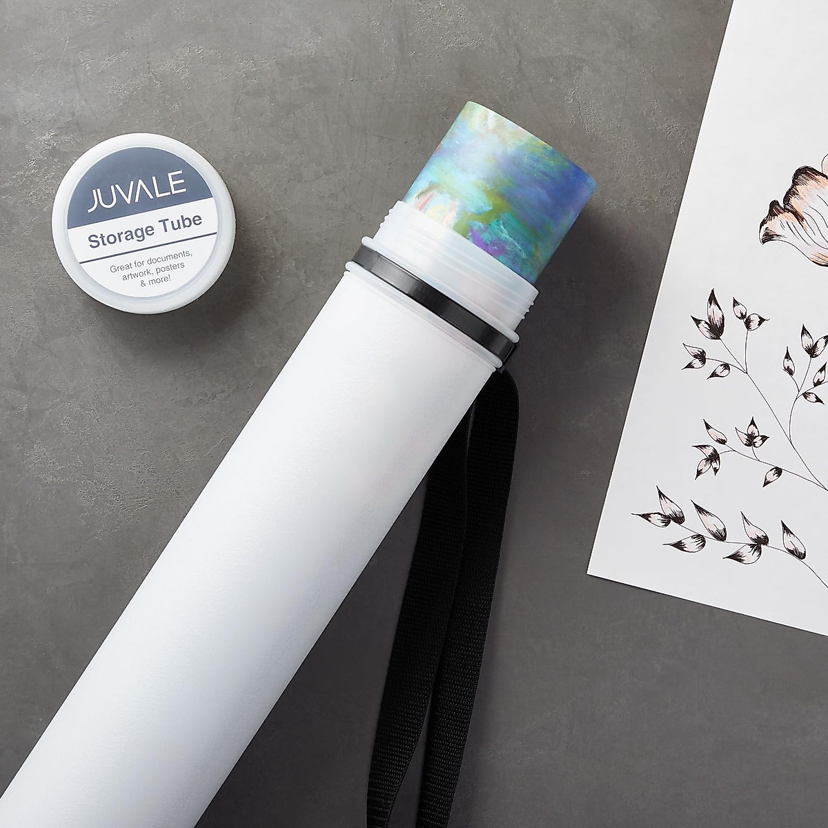 Expandable Poster Tube with Strap for Posters, Documents, Artwork, Blueprint Storage, Carrying Case for Architects, Teachers, Students, Artists (White, 24 to 40 Inches)