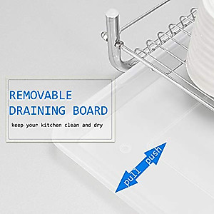 Naturous Dish Drying Rack 2 Tier, Kitchen Dish Rack with Drainboard