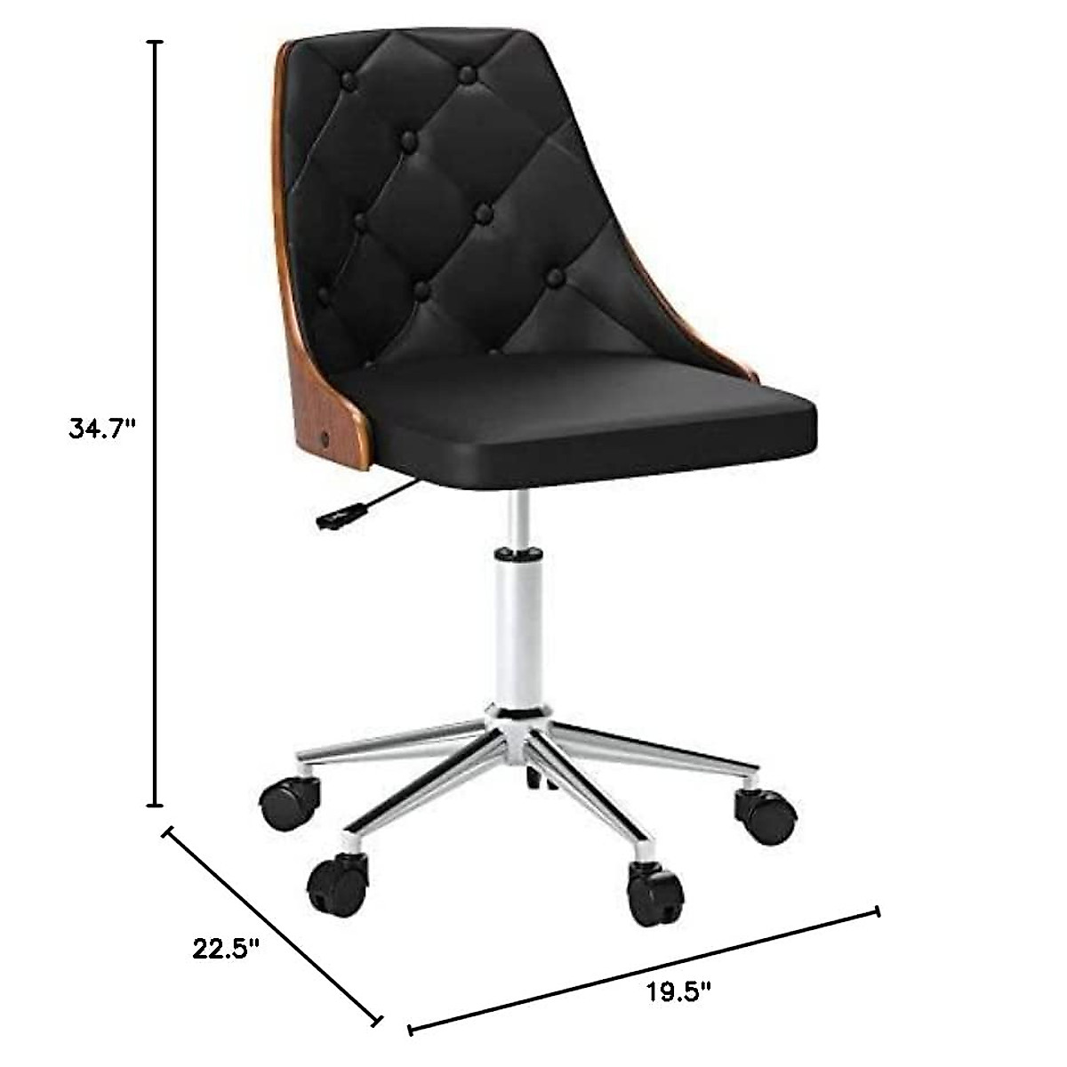 Armen Living Diamond Office Chair in Black Faux Leather and Chrome Finish