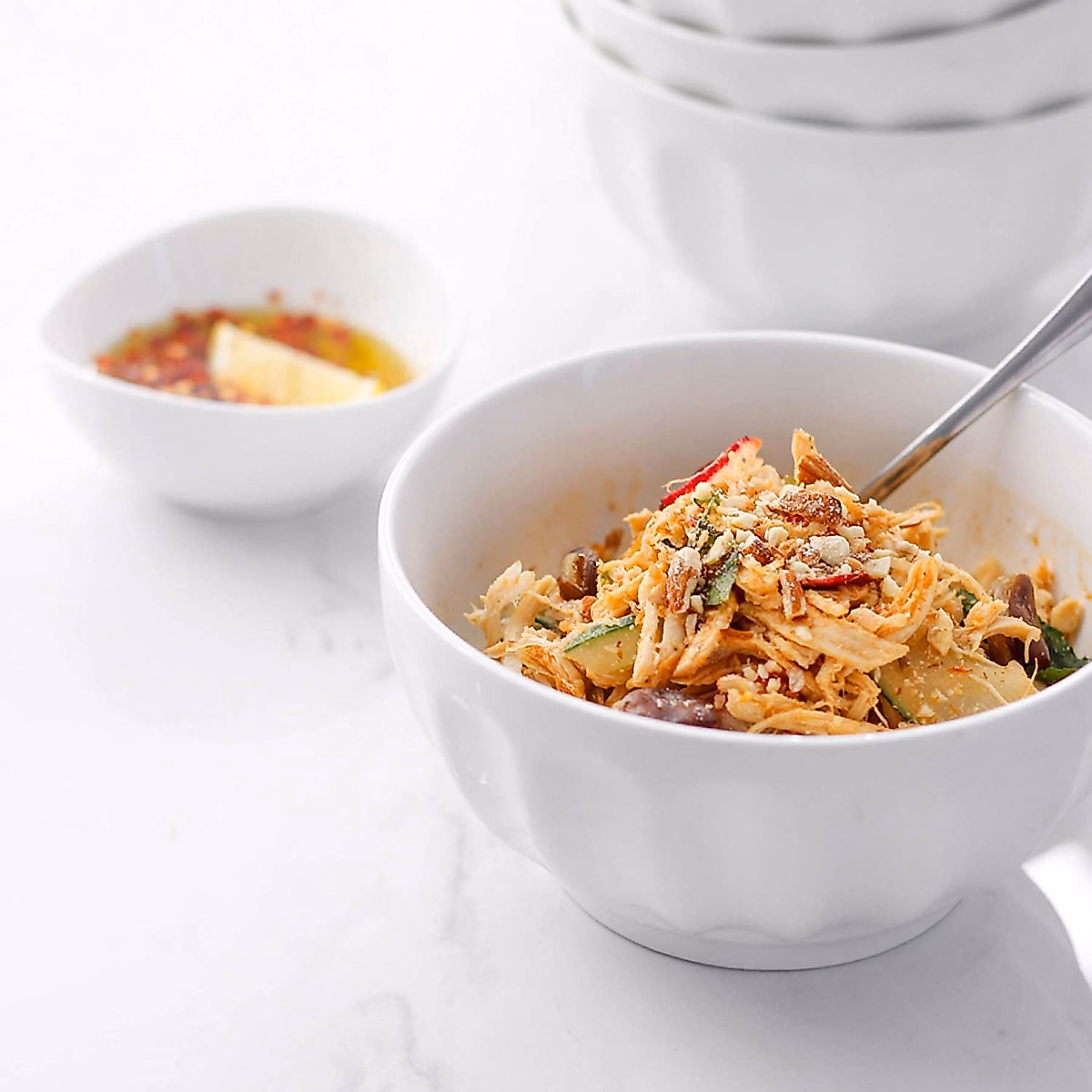 HAPPY KIT Ceramic Cereal Bowl Set - 18 Ounce for Cereal, Salad and Soup - Set of 4, White