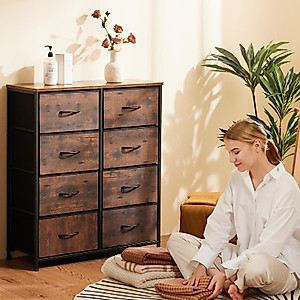 Sweetcrispy Dresser for Bedroom with 8 Fabric Drawers, Tall Chest Storage Tower, Organizer Units for Clothing Closet, Kidsroom Furniture, Steel Frame, Wood Top, Lightweight Quick Assemble Cabinet