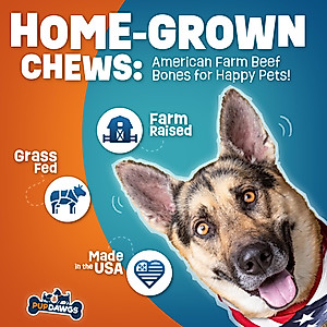 PUPDAWGS Dog-Bones-for-Aggressive-Chewers | 6" Hickory Smoked Flavor Femur Knuckles | Dog-Bones-for-Large-Dog | All Natural Dog Bone Treats Made in The USA - Individually Wrapped (3 Piece Pack)