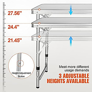 VEVOR Camping Kitchen Table, Aluminum Portable Folding Camp Cooking Station with Storage Organizer, 3 Adjustable Height, Quick Installation for Picnic BBQ Beach Traveling