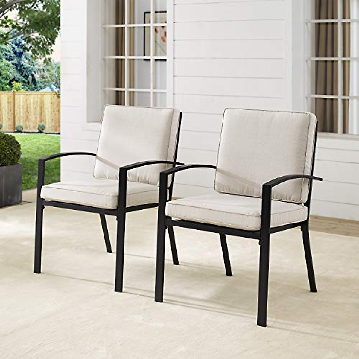 Crosley Furniture KO60025BZ-OL Kaplan Outdoor Metal Dining Chairs, Set of 2, Oiled Bronze with Oatmeal Cushions