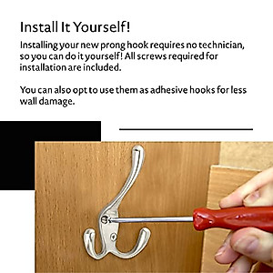 Neighbours Lane Towel Hooks for Bathroom Wall Mounted - Satin Nickel Three Prong Wall Hooks for Hanging Coats, Clothes, Bags, Hats, Towels, & More - Pack of 5 Medium-Sized Robe Hooks