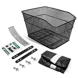 ANZOME Rear Bike Basket - Heavy-Duty Iron Wire Bicycle Cargo Rack with Reflective Waterproof Cover