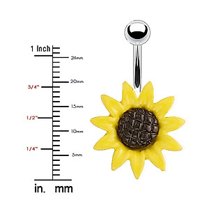 CrazyPiercing Stunning Sunflower Belly Button Ring 14 Gauge (Yellow)