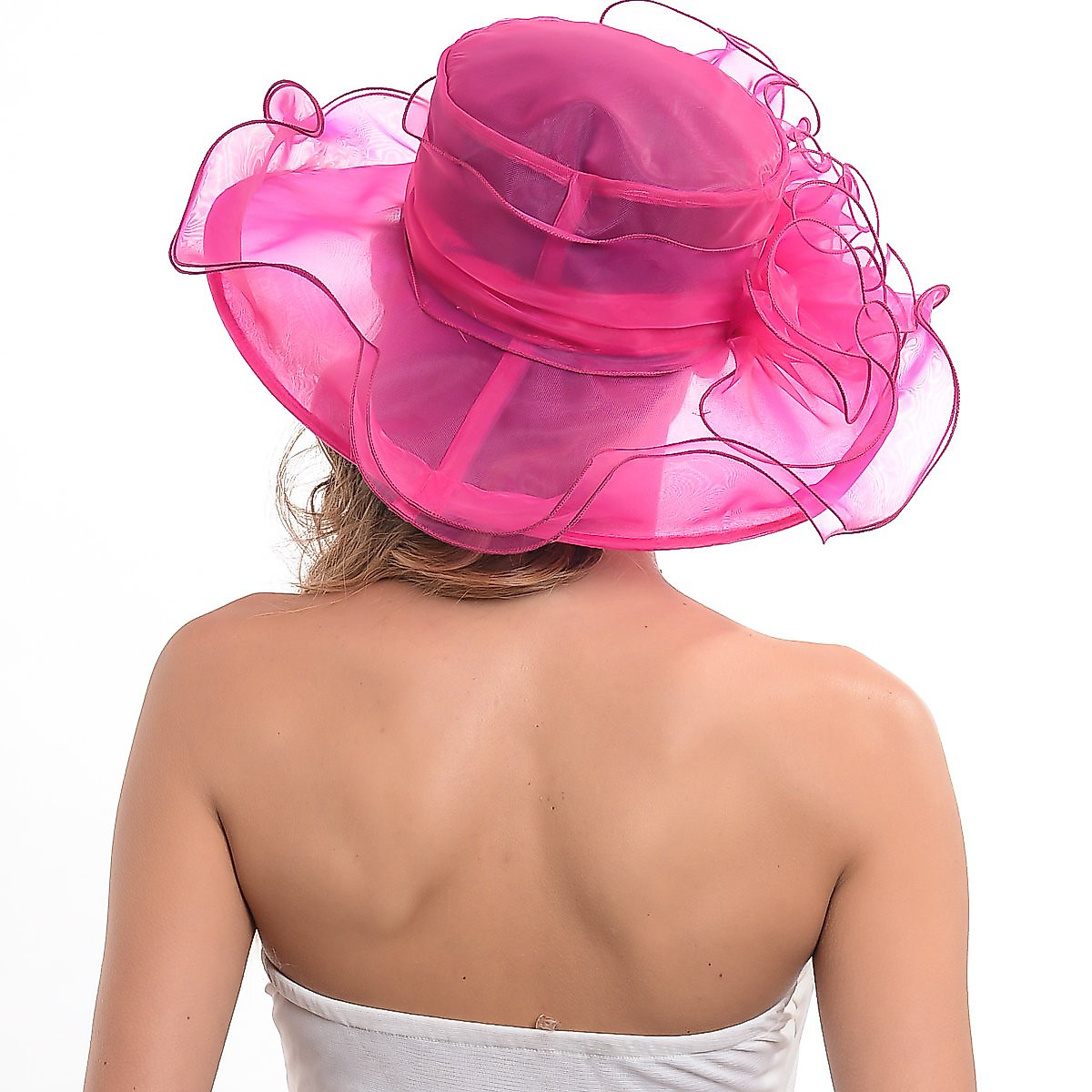 Kentucky Derby Church Dress Hat for Women Rose Fascinator Bridal Tea Party Wedding Hat Wide Brim