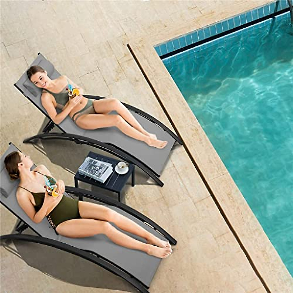 NICEDAYFY 3Pcs Sun Lounger Recliner Set Aluminum Chaise Lounges,Reclining Chair with 5 Adjustable Backrest, Head Cushion, Table for Garden (Color : A, Size : One Size)