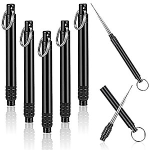 CHENGU 5 Pieces Portable Titanium Toothpicks Metal Pocket Toothpick with Protective Holder Stainless Steel Toothpick Reusable Toothpicks for Picnic Camping Traveling (Black)