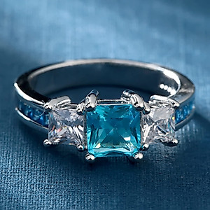 Hoisy Womens Promise Rings, Bridal Rings for Women 4 Prong Silver Square Size 8 Stackable Ring Bands for Women