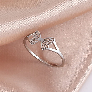 tenghong2021 Fashion Dainty Butterfly Ring Stainless Steel Classic Style for Women Best Gift for Birthday Christmas Valentine's Day-10