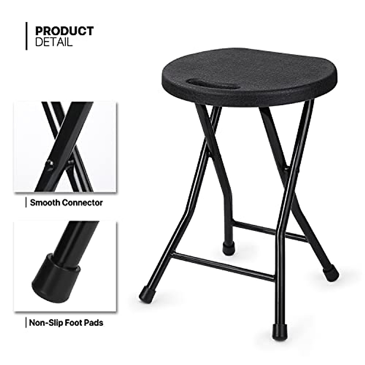MoNiBloom Set of 6 Portable Folding Stools 18 Inch Lightweight Round Chairs with Handle for Home Garden Dorm or RV, 230 lbs Capacity, Black