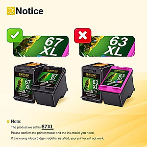 67XL Black Ink Cartridges High Yield Replacement for HP 67 Ink 67XL for Envy 6055e 6055 6052 6075 Envy Pro 6455 6455e 6475 6452 6458 DeskJet 2755e 2755 4052 4155 Printer (3 Black)