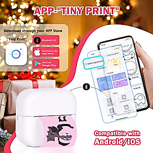 QYCHHJ Inkless Mini Sticker Printer Mini Thermal Printer with 6 Rolls Thermal Paper & Color Pen, Portable Pocket Printer Label Receipt Note Printer for Notes Journal Memo Photo Study, White