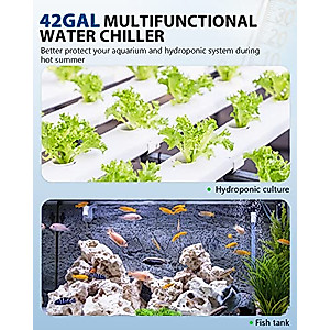 BAOSHISHAN Aquarium Chiller 42gal 1/10 HP Water Cooler Fish Tank Chiller Special Quiet Design Refrigeration Compressor for hydroponics Water weeds Jellyfish Coral Crystal Shrimp (42gal/160L)