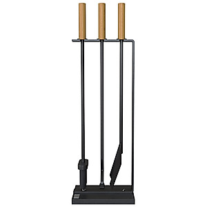 TheRackCo. - Fireplace Tools Set with Metal Base and Wood Handle, Broom, Shovel and Poker