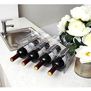 IEEK 2 Pack Stackable Wine and Water Bottle Holder Free-Standing Fridge Wine Bottle Organizers Clear Plastic Water Bottle Holder for Cabinet,Refrigerator,Pantry,Kitchen Countertops,Holds 8 Bottles