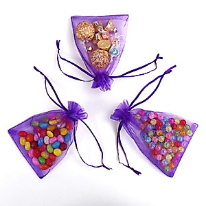 Lautechco 100Pcs Organza Bags 3x4 inches Purple Organza Gift Bags Small Mesh Bags Drawstring Gift Bags Christmas Drawstring Organza Gift Bags (3x4 inches Purple)