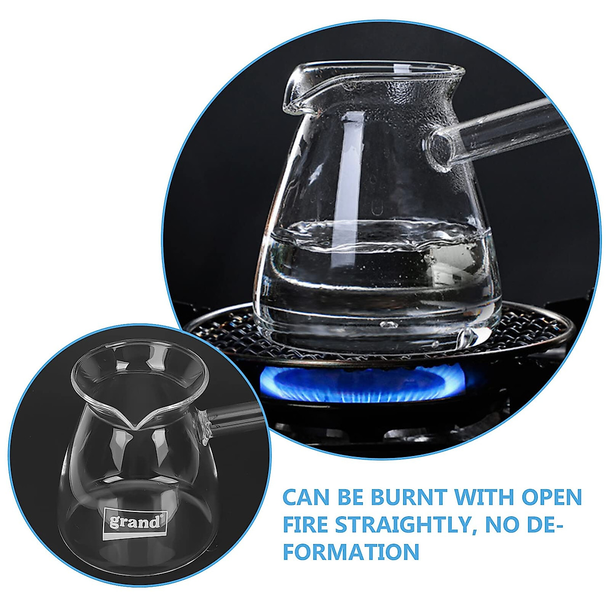 Turkish Coffee Pot Borosilicate Glass, Stovetop Tea Maker, Tearoom Side Handle Glass Teapot Kettle, Healthy and Extremely Heat Resistant Milk Warmer, Hot Chocolate Maker, Butter Melting Pot