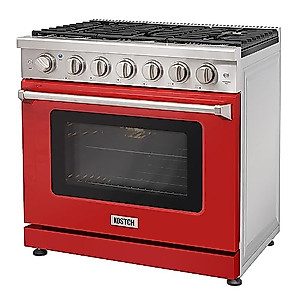 KOSTCH 36 inch Professional Freestanding Pro-Style Natural Gas Range or Liquid Propane Gas Range with 6 Burners, 6.0 cu.ft. Oven Capacity, in Stainless Steel - KOS-36RG03M (Red)