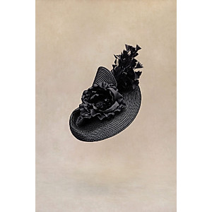 BABEYOND Tea Party Fascinator Hat for Women Kentucky Headwear Feather Derby Pillbox Wide Church Hat for Cocktail Wedding Black