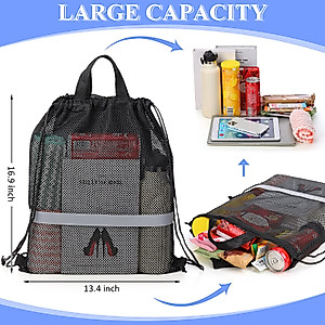 4 Pcs Summer Reflective Large Mesh Drawstring Bag with Zipper Pocket Net Quick Drying Swimming Bag Beach Soccer Mesh Backpack Foldable Swim Gear Bag for Adults Teens Sports Gym Equipment, 4 Colors