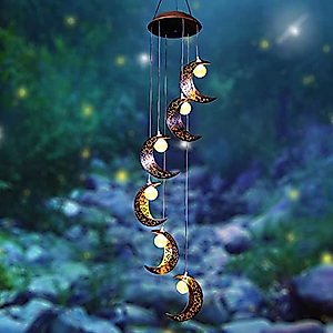 Tryme Solar Moon Wind Chimes Outdoor Solar Lights Windchimes Waterproof Hanging Decorations Gifts for Garden Patio Birthday Thanksgiving Home Party