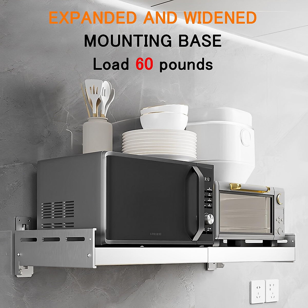 ECHLI Retractable Stainless Steel Wall Rack, Commercial Storage Rack, countertop Multifunctional Storage Bracket, Kitchen Seasoning Rack for Electric Oven Microwave (16-25.5 Brushed Nickel)