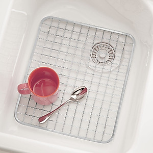 mDesign Modern Metal Wire Protective Kitchen Sink Raised Drying Mat/Grid for Countertop - Dry Dishes, Cups, Plates, Mugs - Easy to Clean - Unity Collection - 2 Pack - Chrome